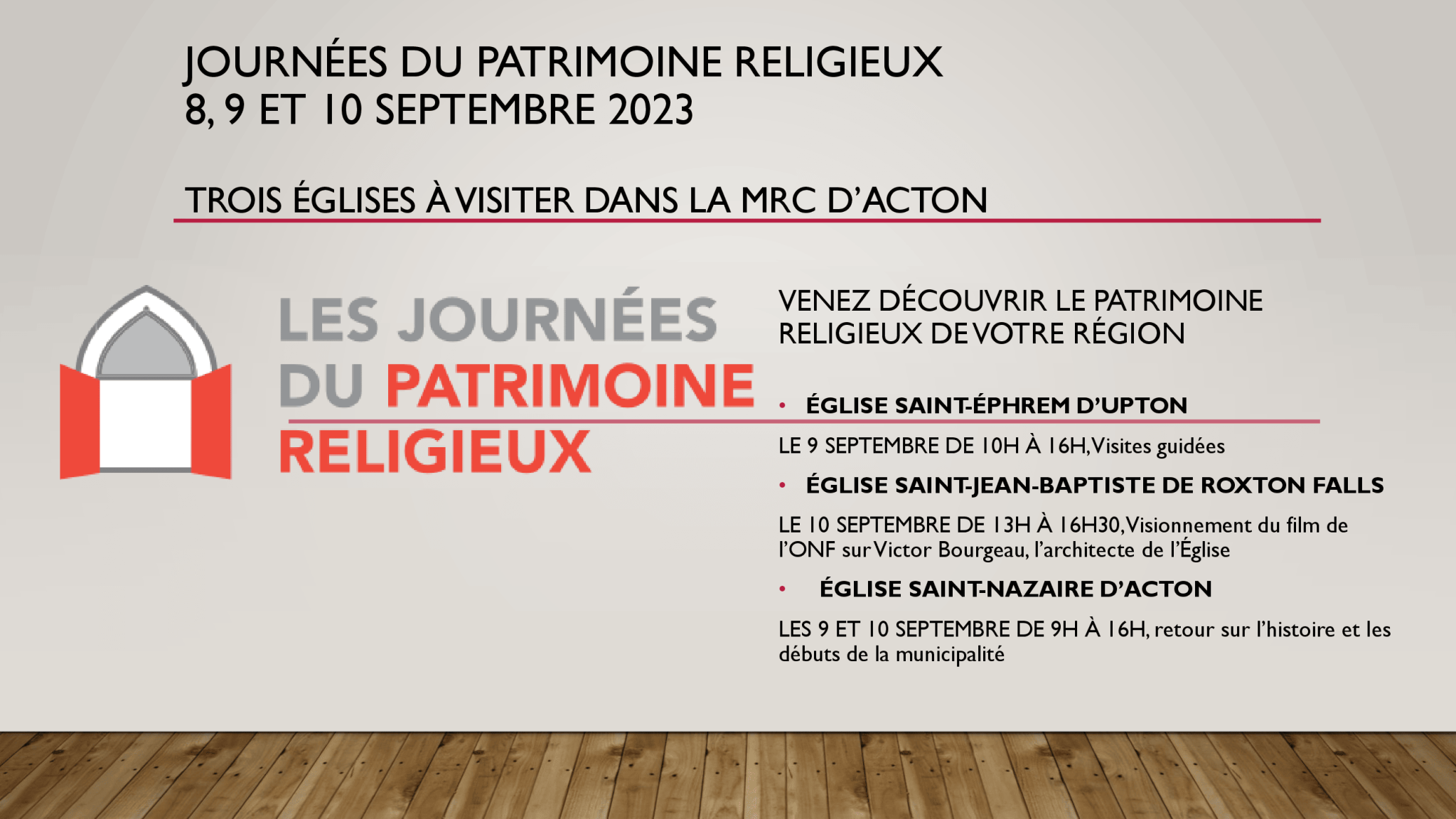 Journées du patrimoine religieux: trois églises à visiter dans la MRC d'Acton - Ville d'Acton Vale